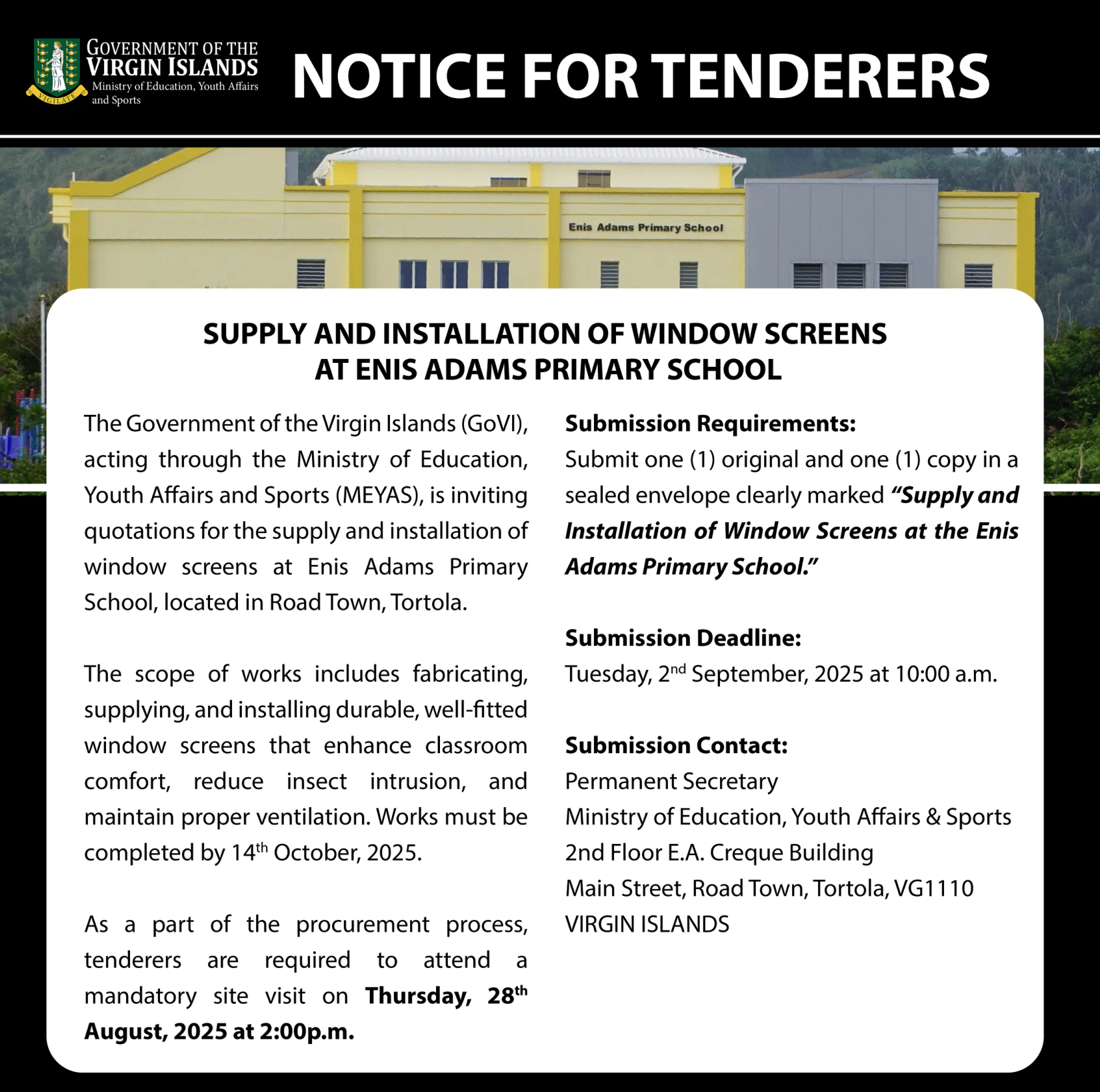 SUPPLY AND INSTALLATION OF WINDOW SCREENS AT ENIS ADAMS PRIMARY SCHOOL ...