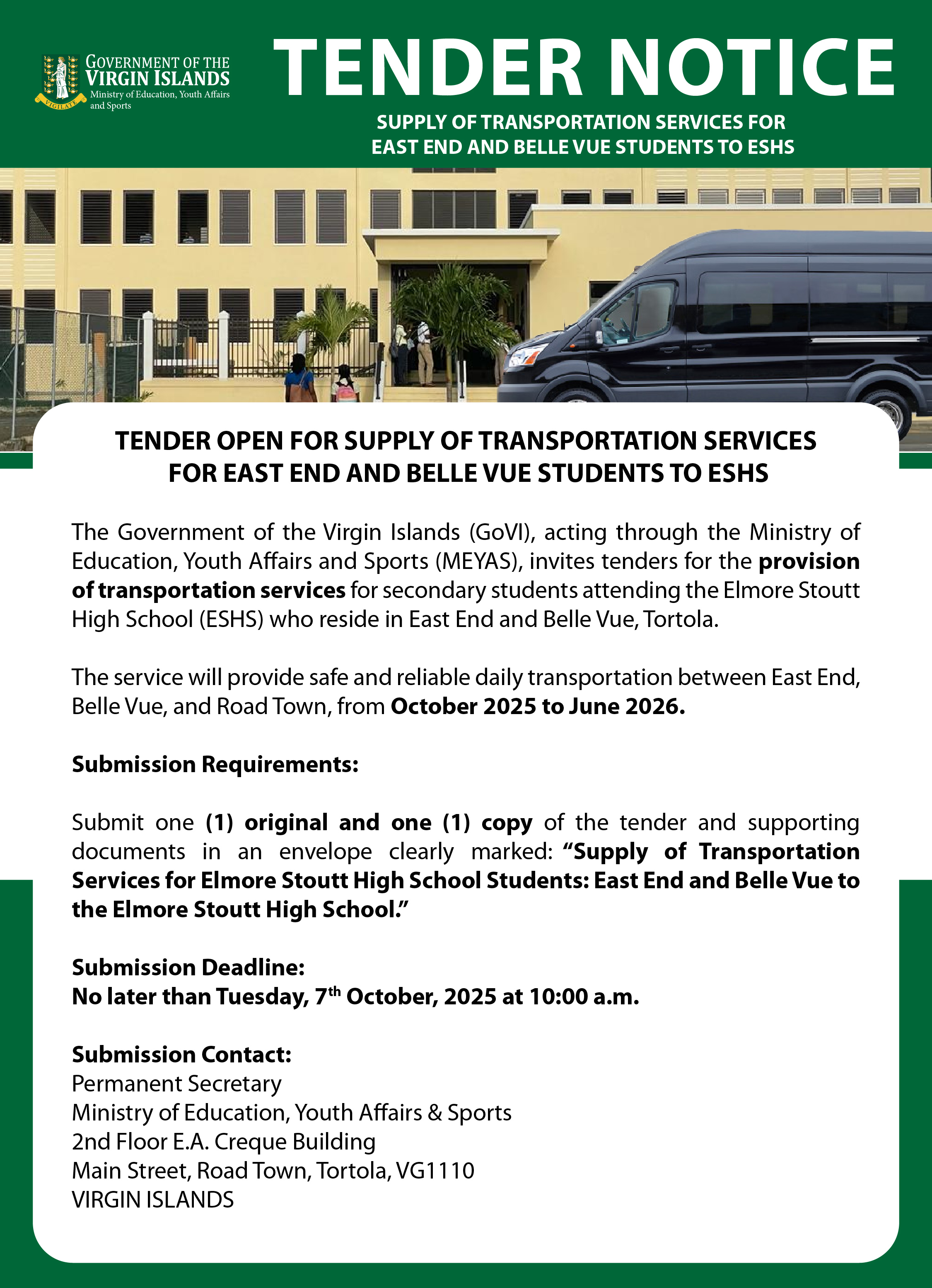 Tenders Invited for Transportation of East End And Belle Vue Students ...