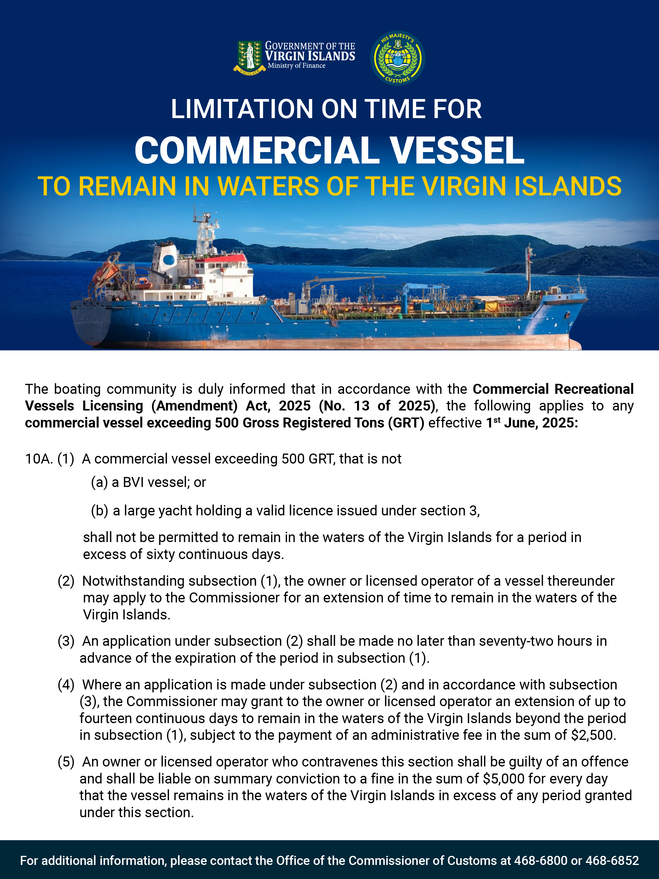 Limited-Time Access for Commercial Vessels in the Territory | GOV.VG