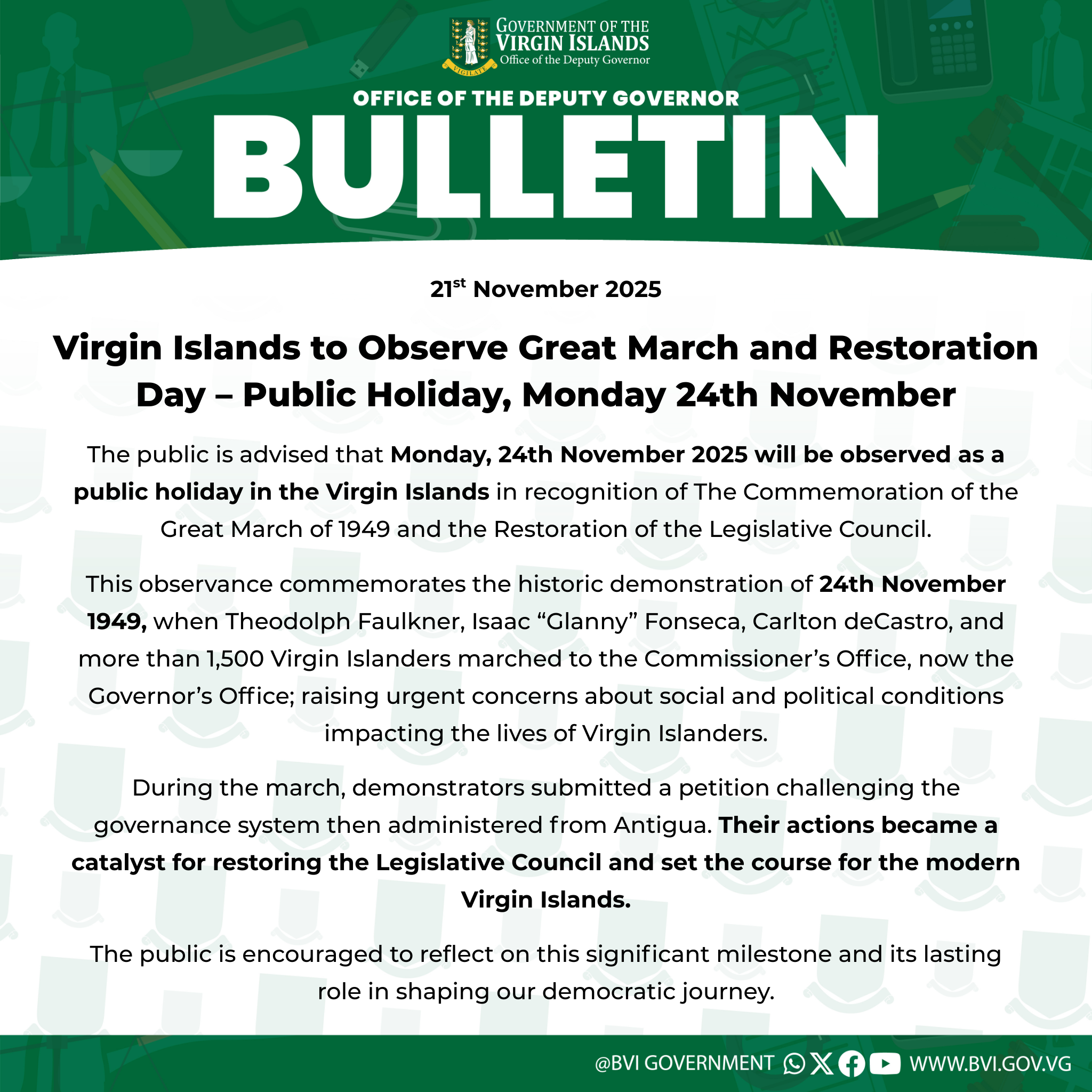 Virgin Islands to Observe Great March and Restoration Day – Public ...