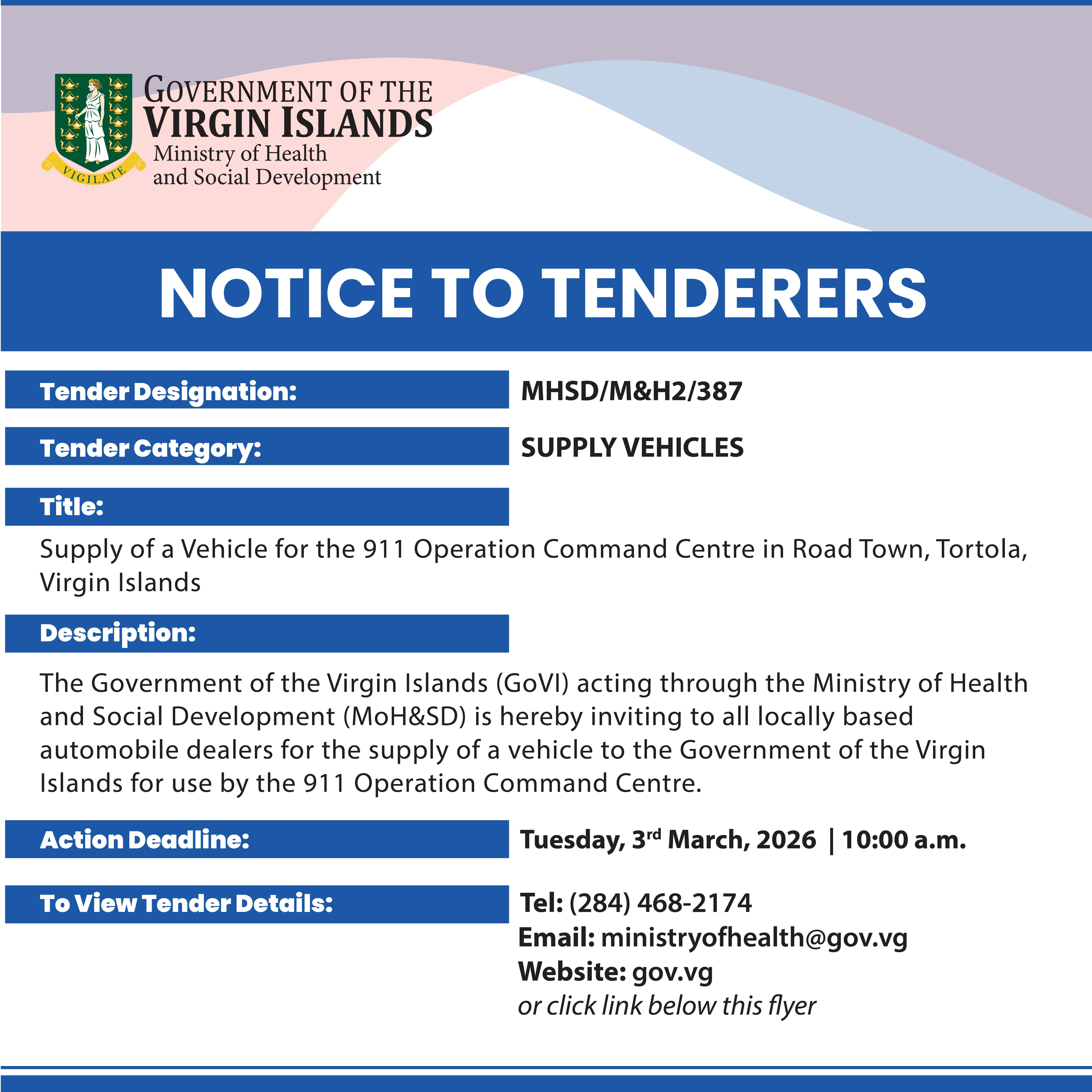 Government Invites Tenders for Vehicle to Support 911 Operations | GOV.VG