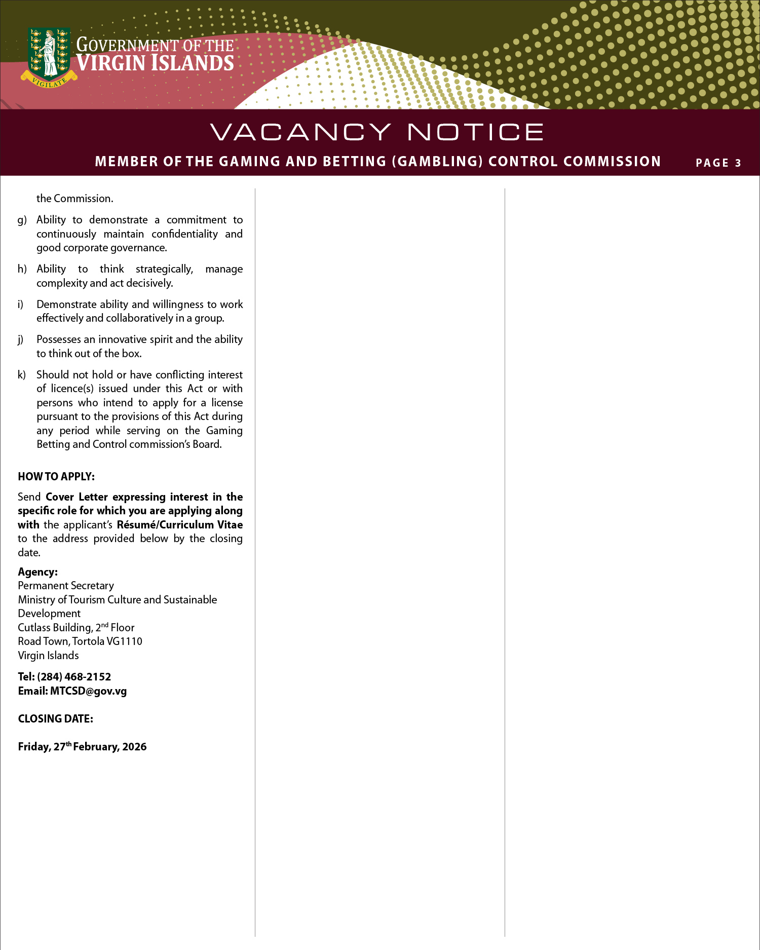 Vacancy - The Gaming and Betting (Gambling) Control Commission | GOV.VG
