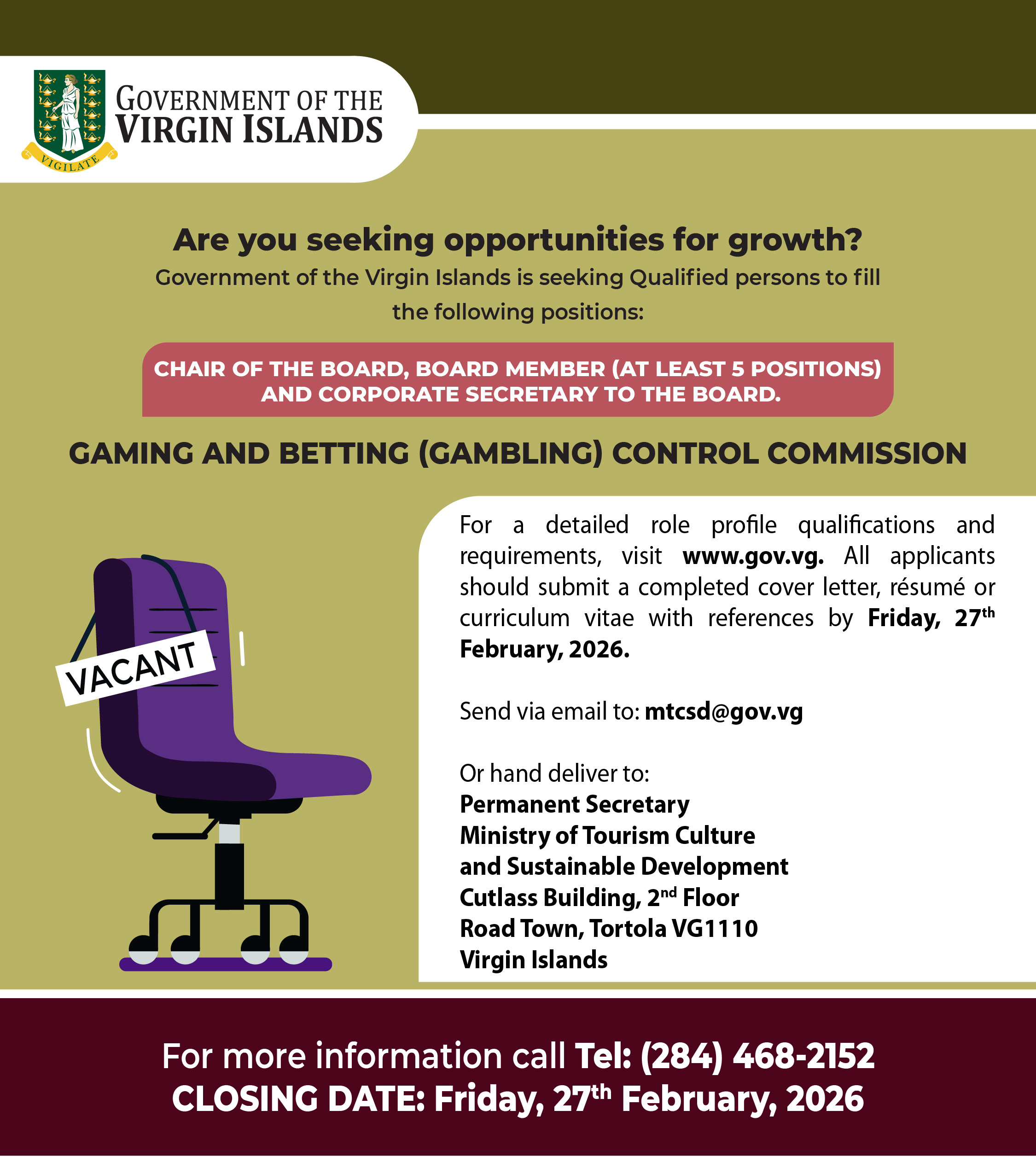 Vacancy - The Gaming and Betting (Gambling) Control Commission | GOV.VG