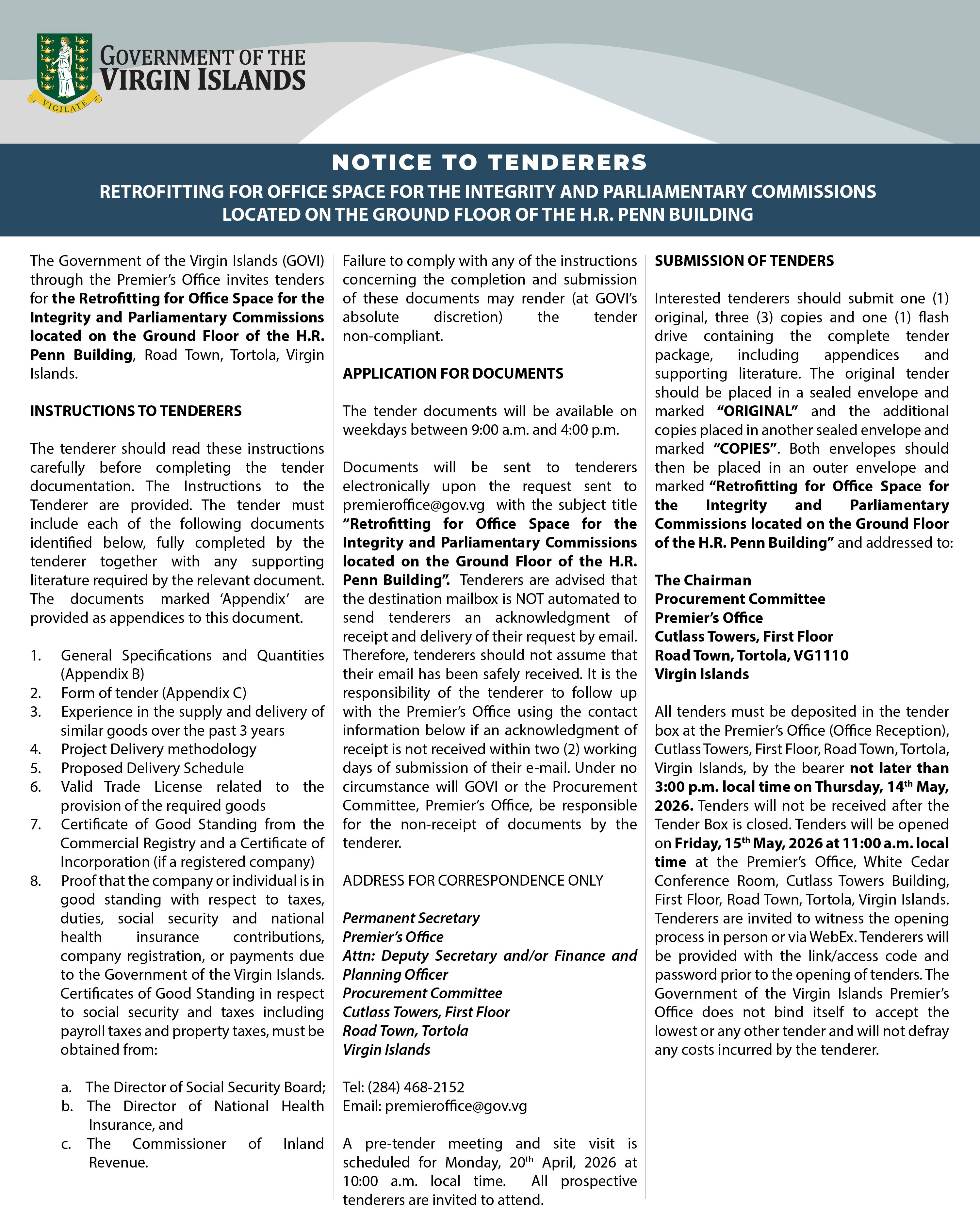Tenders Invited for the Retrofitting for Office Space for the Integrity ...