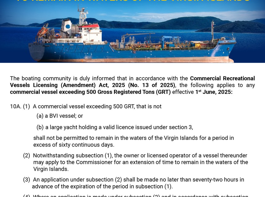 Limited-Time Access for Commercial Vessels in the Territory | GOV.VG