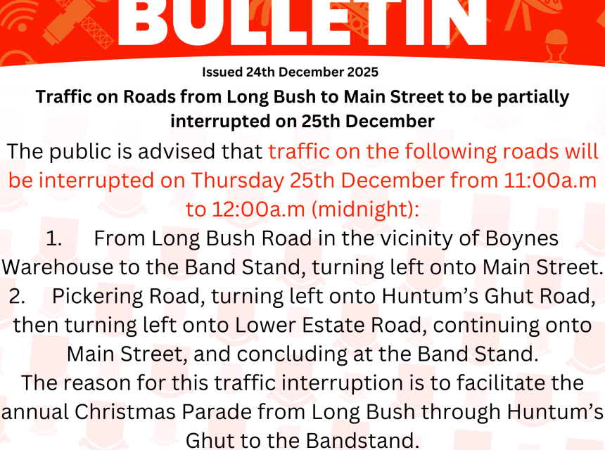 Traffic on Roads from Long Bush to Main Street to be Interrupted on ...