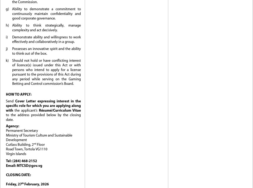 Vacancy - The Gaming and Betting (Gambling) Control Commission | GOV.VG